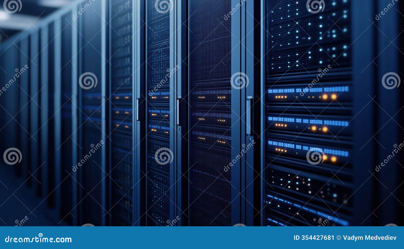 Massive Server Racks Lined Up in Data Center. Tech Equipment Fills ...