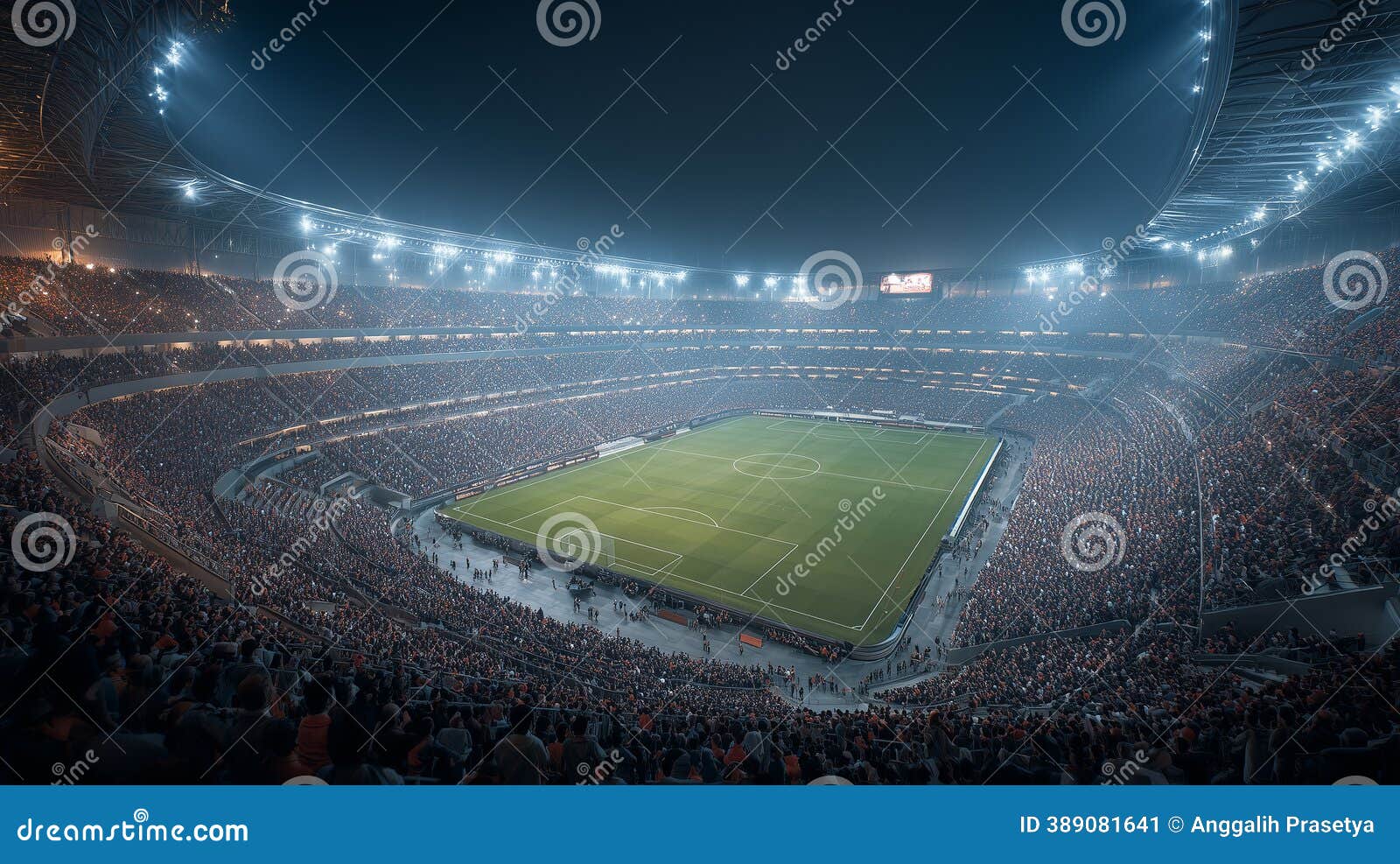 Massive Soccer Stadium Filled With Fans. People Celebrate Goal Victory ...