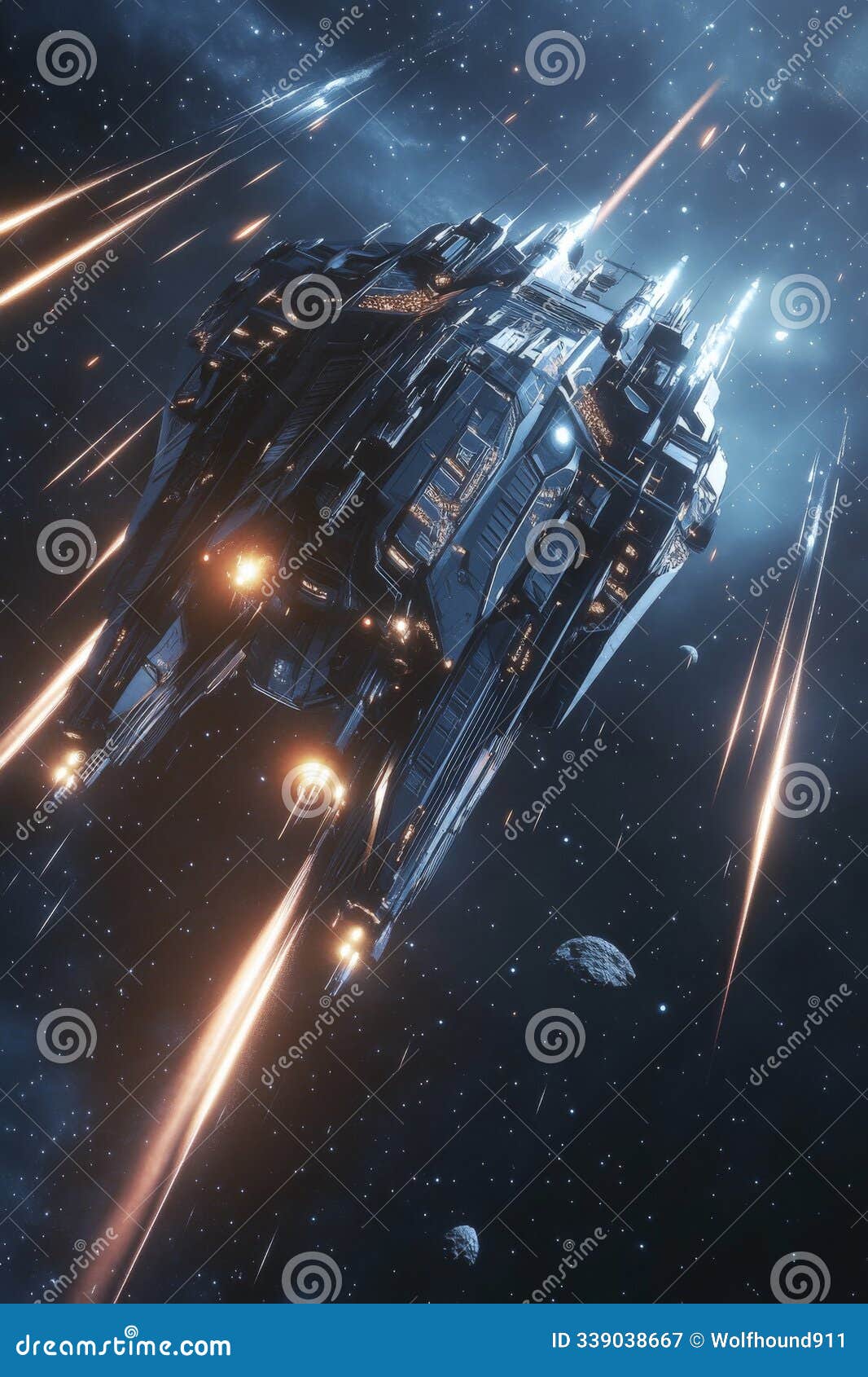 A Massive Spacecraft with Holographic Shields and Brightly Lit LED ...