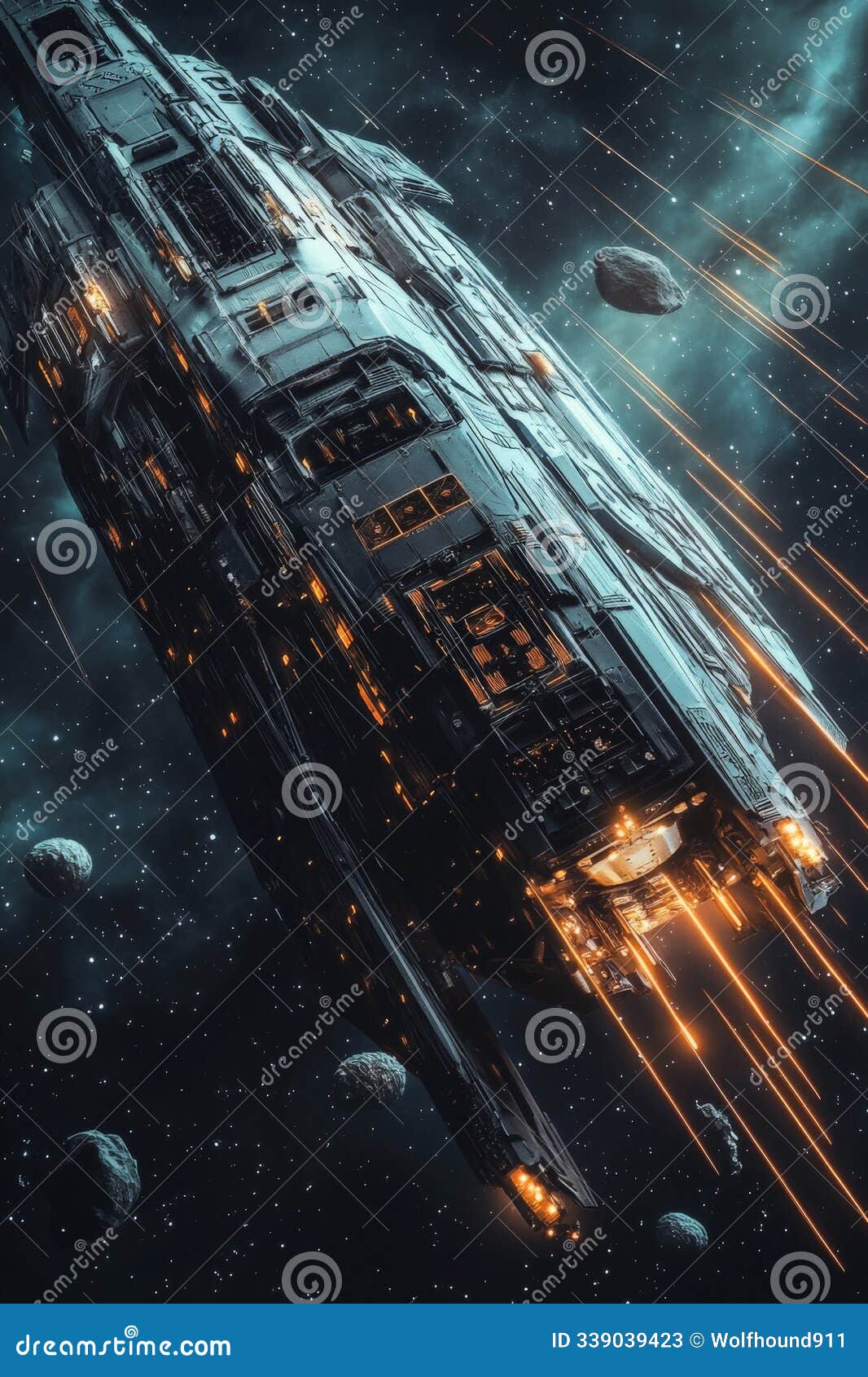 A Massive Spacecraft with Holographic Shields and Brightly Lit LED ...