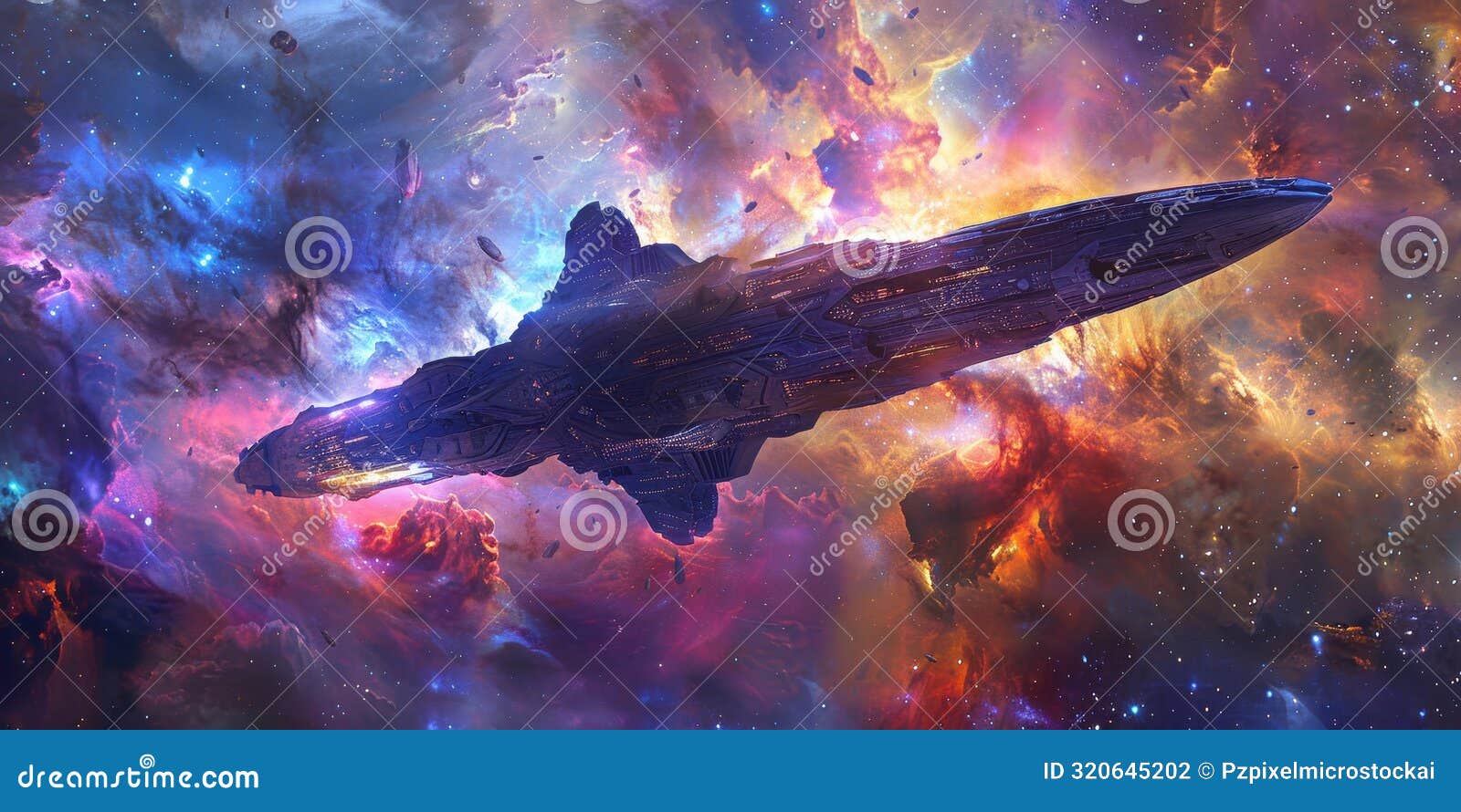 A Massive Spacecraft in the Shape of Omega Flying through a Galaxy ...