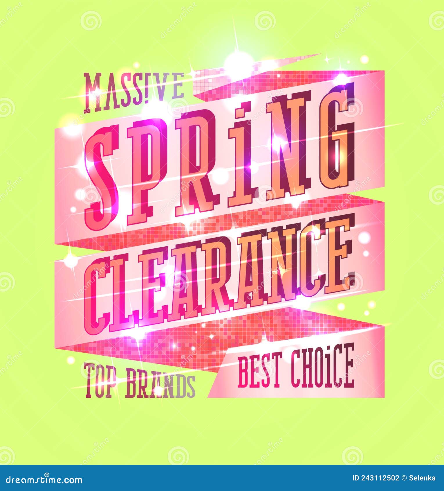 Massive Spring Clearance, Vector Poster Template with Pink Ribbon Stock ...