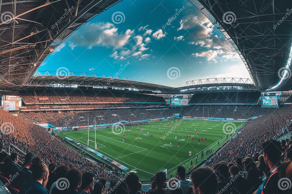 A Massive Stadium Teeming with a Multitude of Spectators, a Panoramic ...