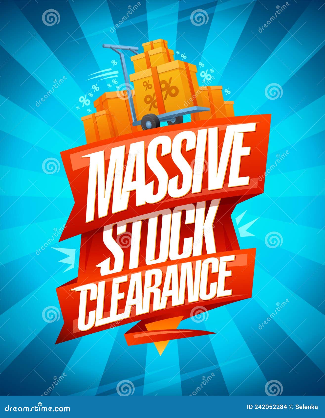 Massive Stock Clearance Vector Poster or Banner Mockup with Boxes on a ...