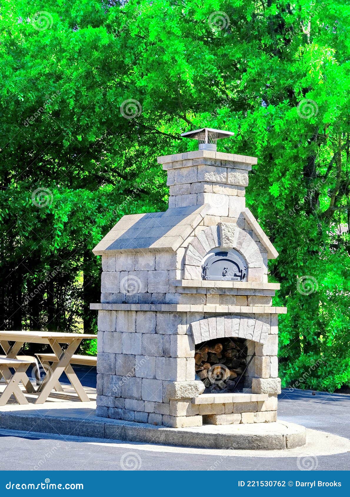 Massive Stone Fireplace stock photo. Image of exterior - 221530762