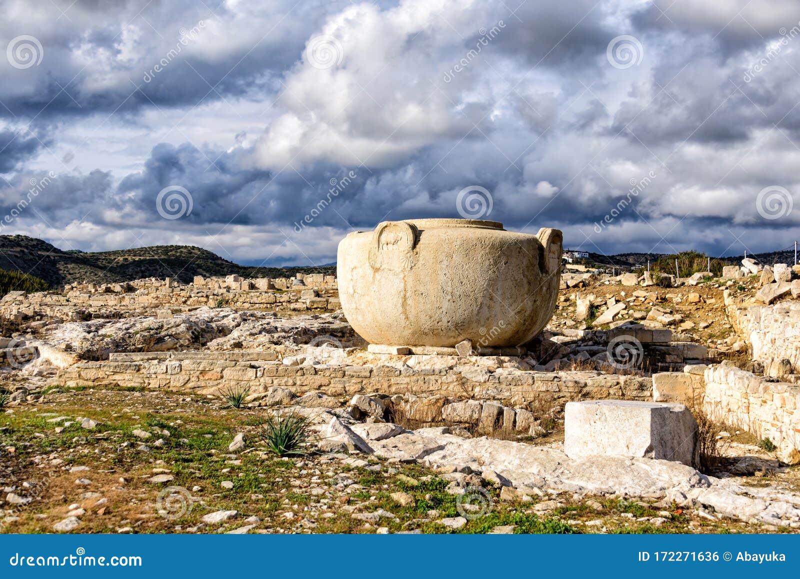 Massive Stone Vase in Amathus Ruins, Cyprus Stock Photo - Image of ...