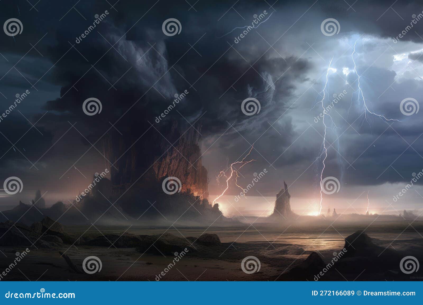 A Massive Storm Cloud Illuminated by Bright Bolts of Lightning ...