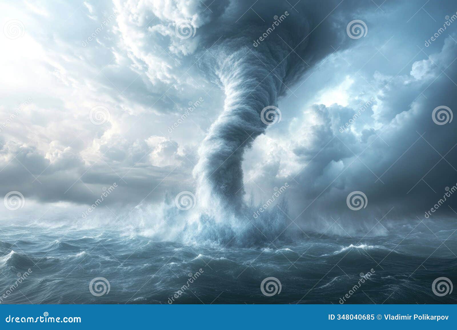 A Massive Tornado Forms Over the Ocean, with Waves and Foam Swirling ...