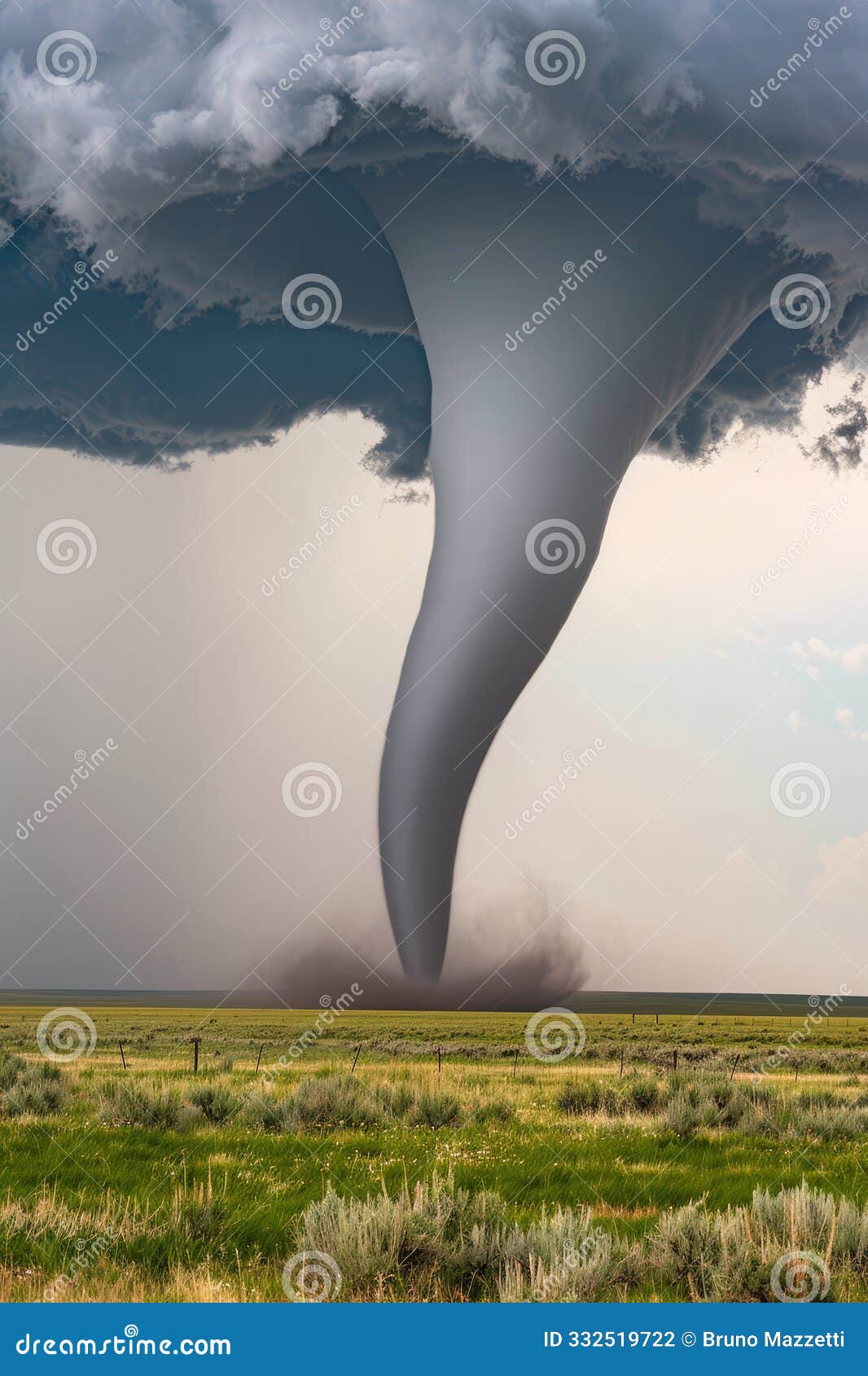 Massive Tornado Touches Down in Open Field Beneath Dramatic Storm Clouds. Stock Illustration ...