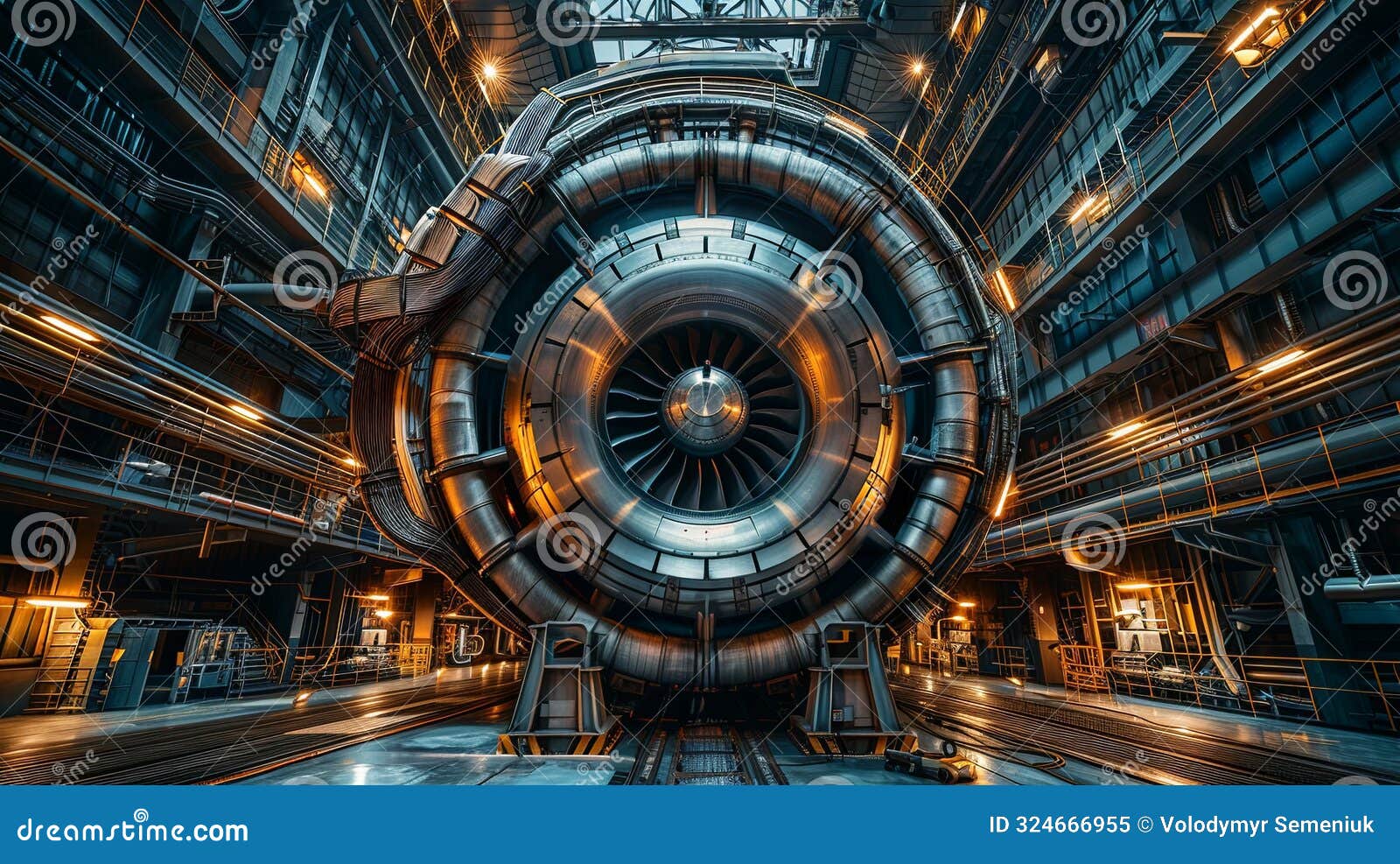 Massive Turbine Engine in an Industrial Facility Stock Illustration ...