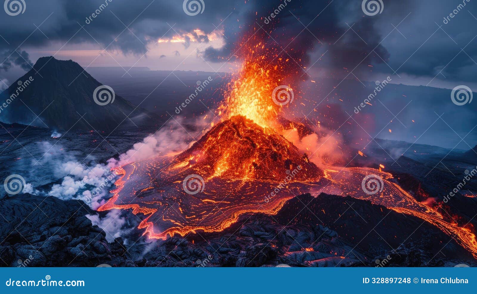 Massive Volcanic Eruption with Fiery Lava and Dense Smoke Stock ...