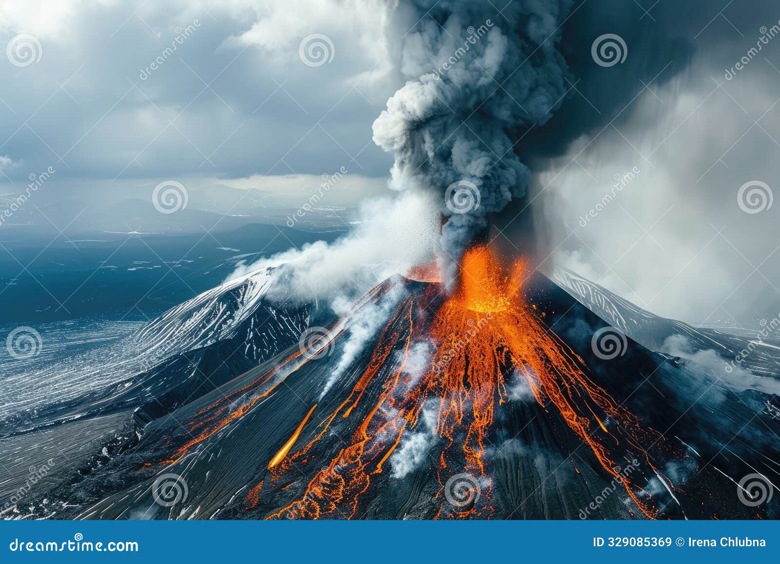 Massive Volcanic Eruption with Fiery Lava and Dense Smoke Stock ...