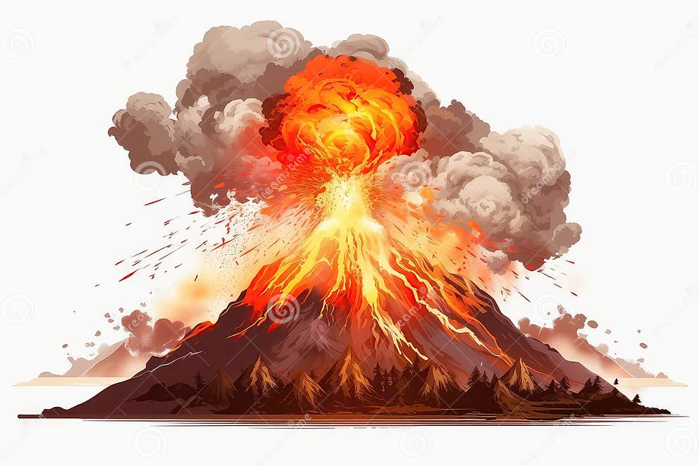 Massive Volcano Eruption Isolated on Transparent Background Stock ...