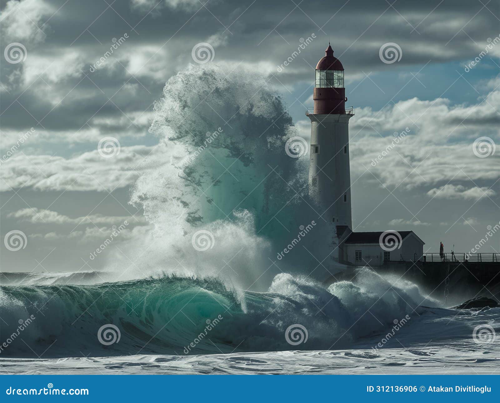Massive Wave Crashes into the Lighthouse Stock Illustration ...