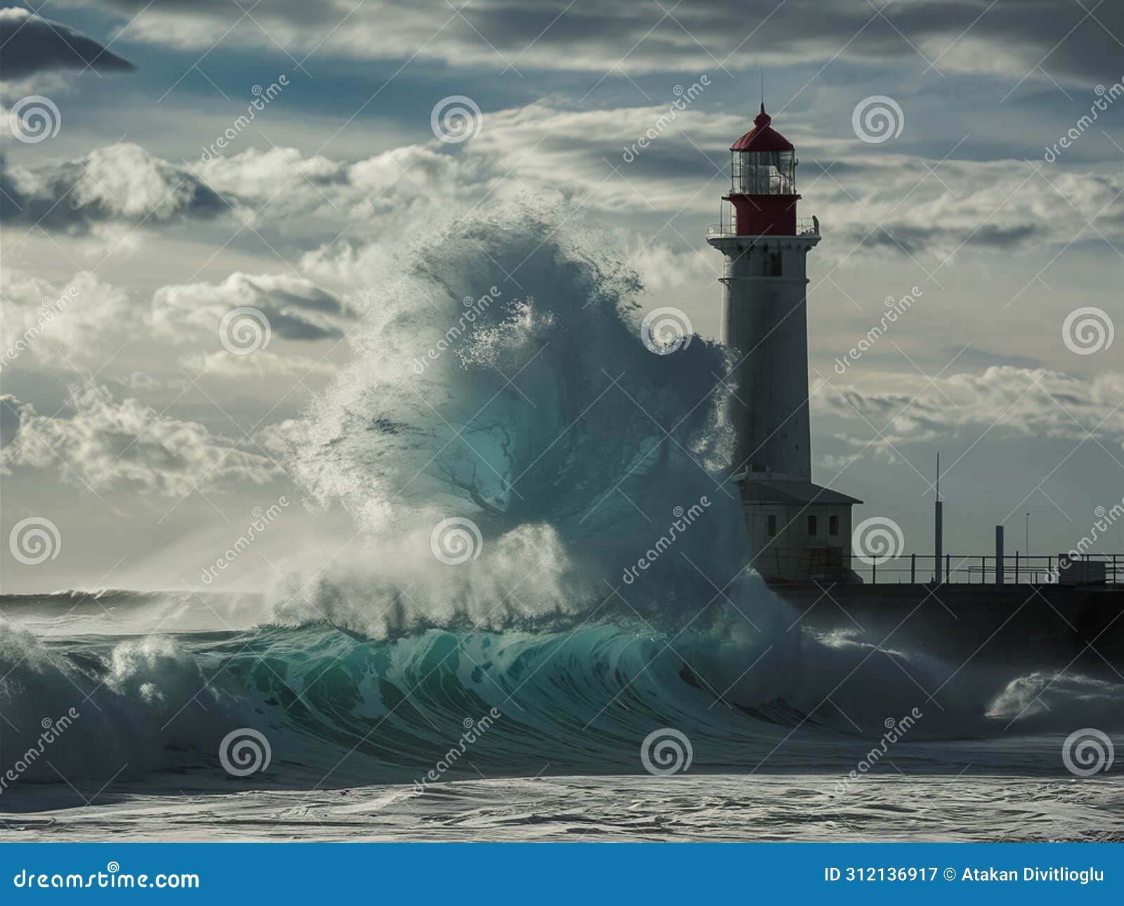 Massive Wave Crashes into the Lighthouse Stock Illustration ...