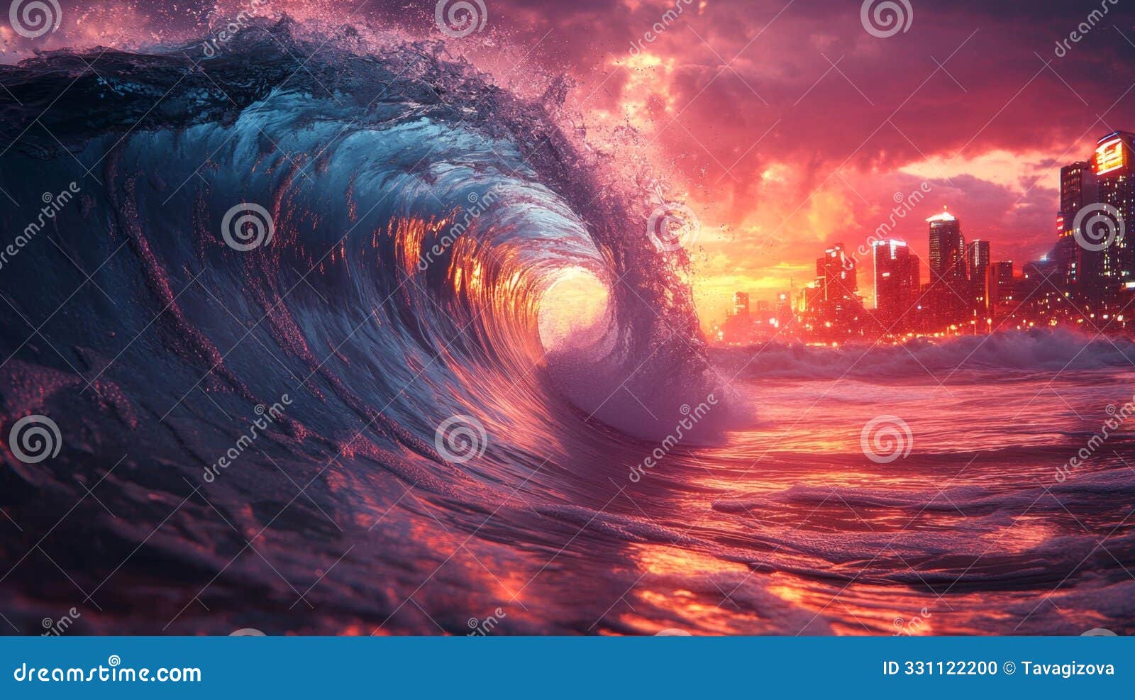 Gigantic Ocean Wave Rising Dramatically Into The Sky With A Backdrop Of ...