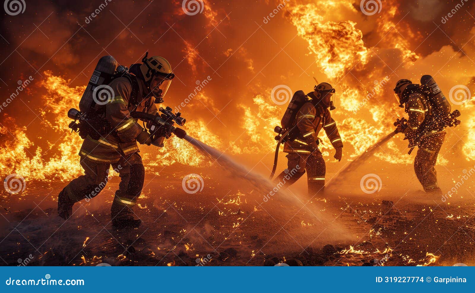 Massive Wildfire, Firefighters at Work Stock Illustration ...