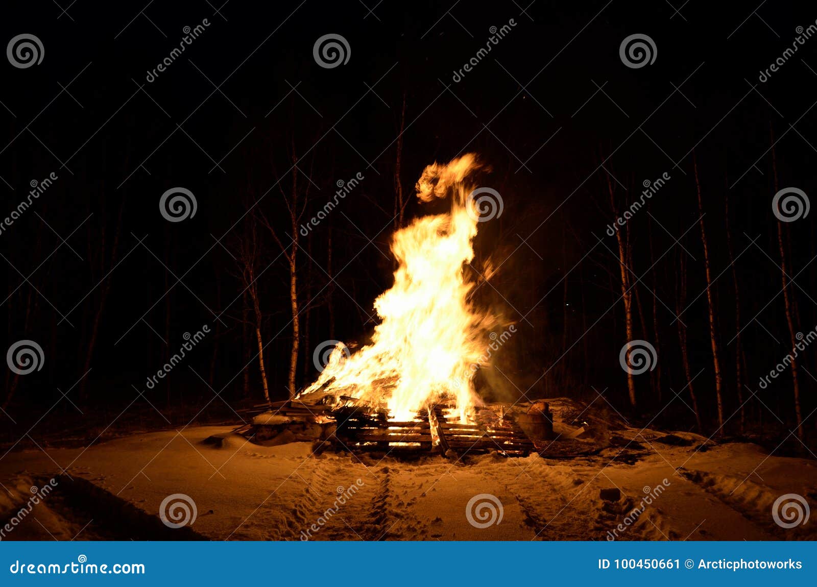 Massive Wood Fire in Winter Stock Image - Image of fiery, flame: 100450661