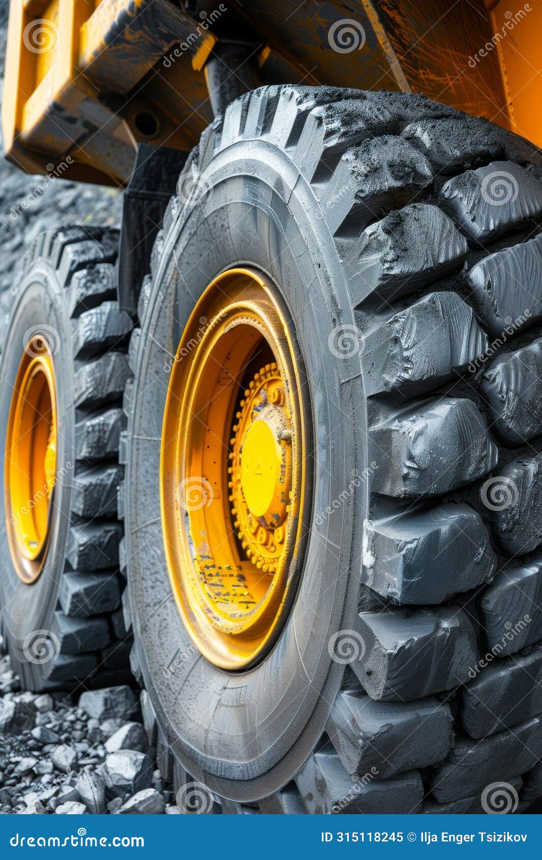Massive Yellow Mining Truck Operating in Coal Quarry at Expansive Open ...