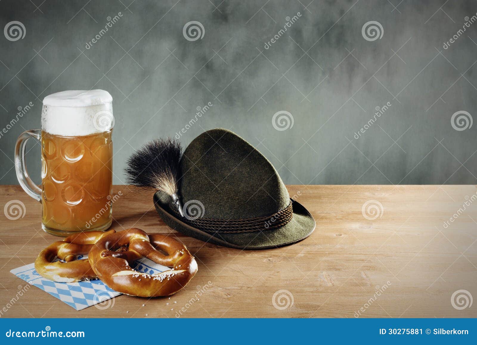 Masskrug Beer, Pretzel and Hat Stock Image - Image of oktoberfest, mass ...