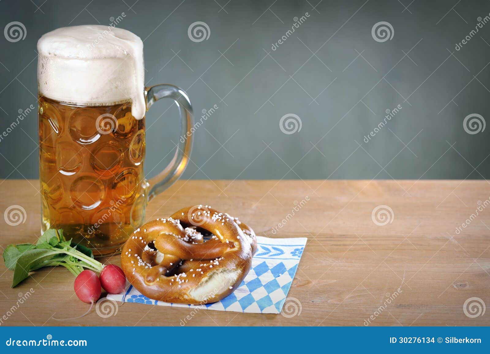 Masskrug Beer, Pretzel and Red Radish Stock Photo - Image of beer ...