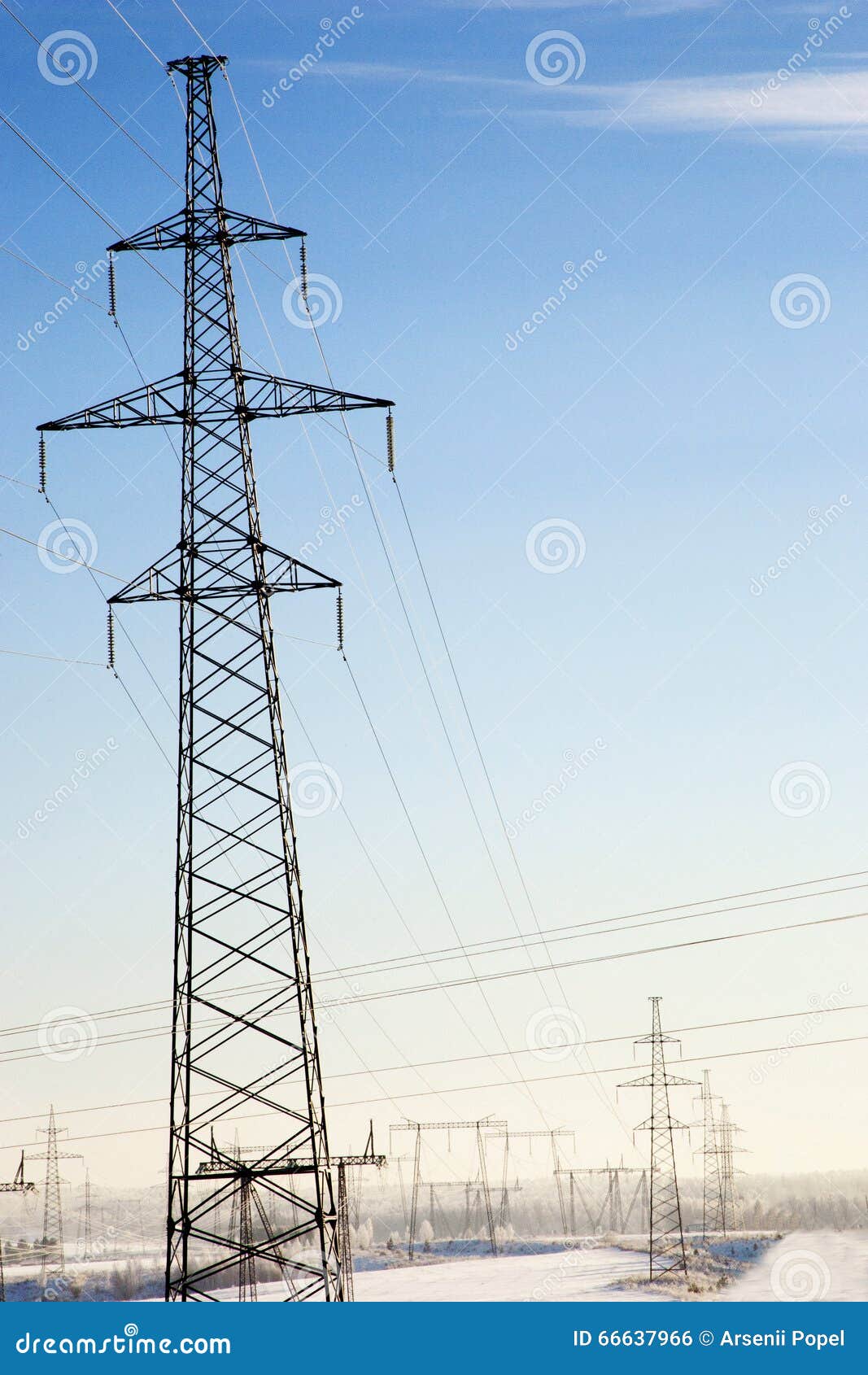 Mast Electrical Wiring in Winter Landscape Stock Photo - Image of scene ...