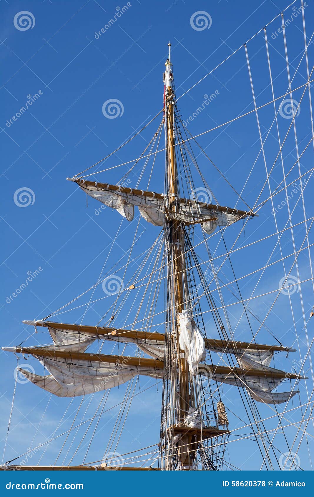 Mast of sail ship stock photo. Image of sail, blue, pulley - 58620378