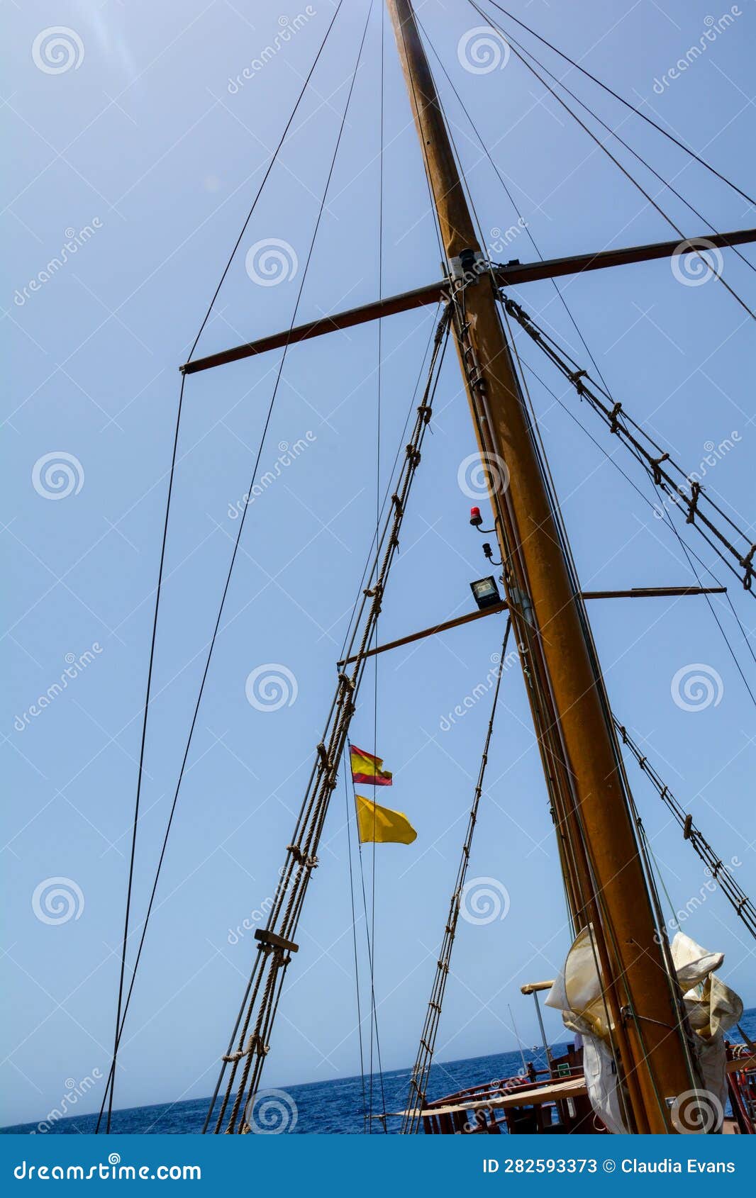 Mast of a Sailing Ship with No Sails Set Stock Image - Image of vehicle ...