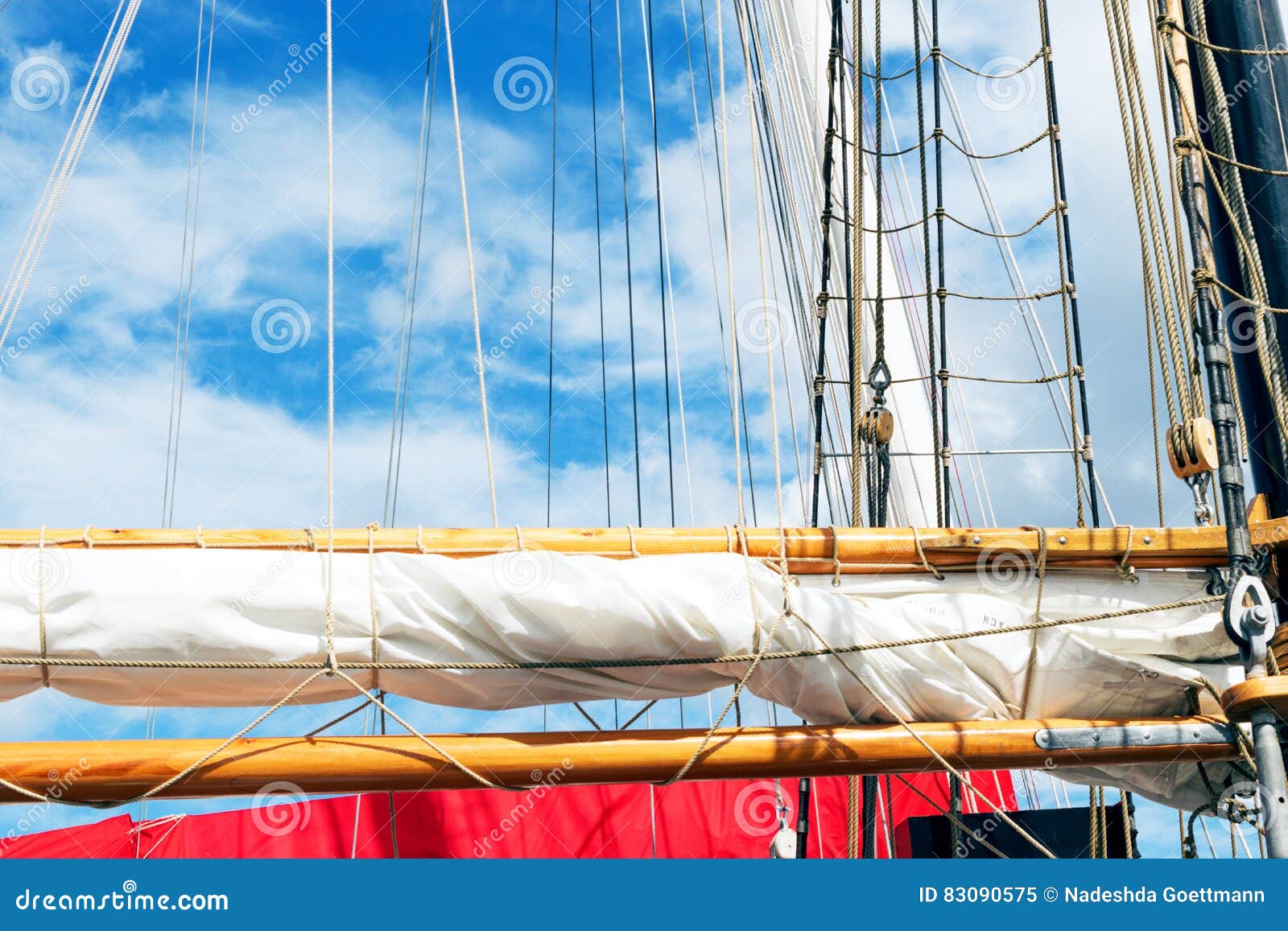 Mast, Sails And Shroud Of A Tall Ship. Rigging Detail. Stock Photo ...