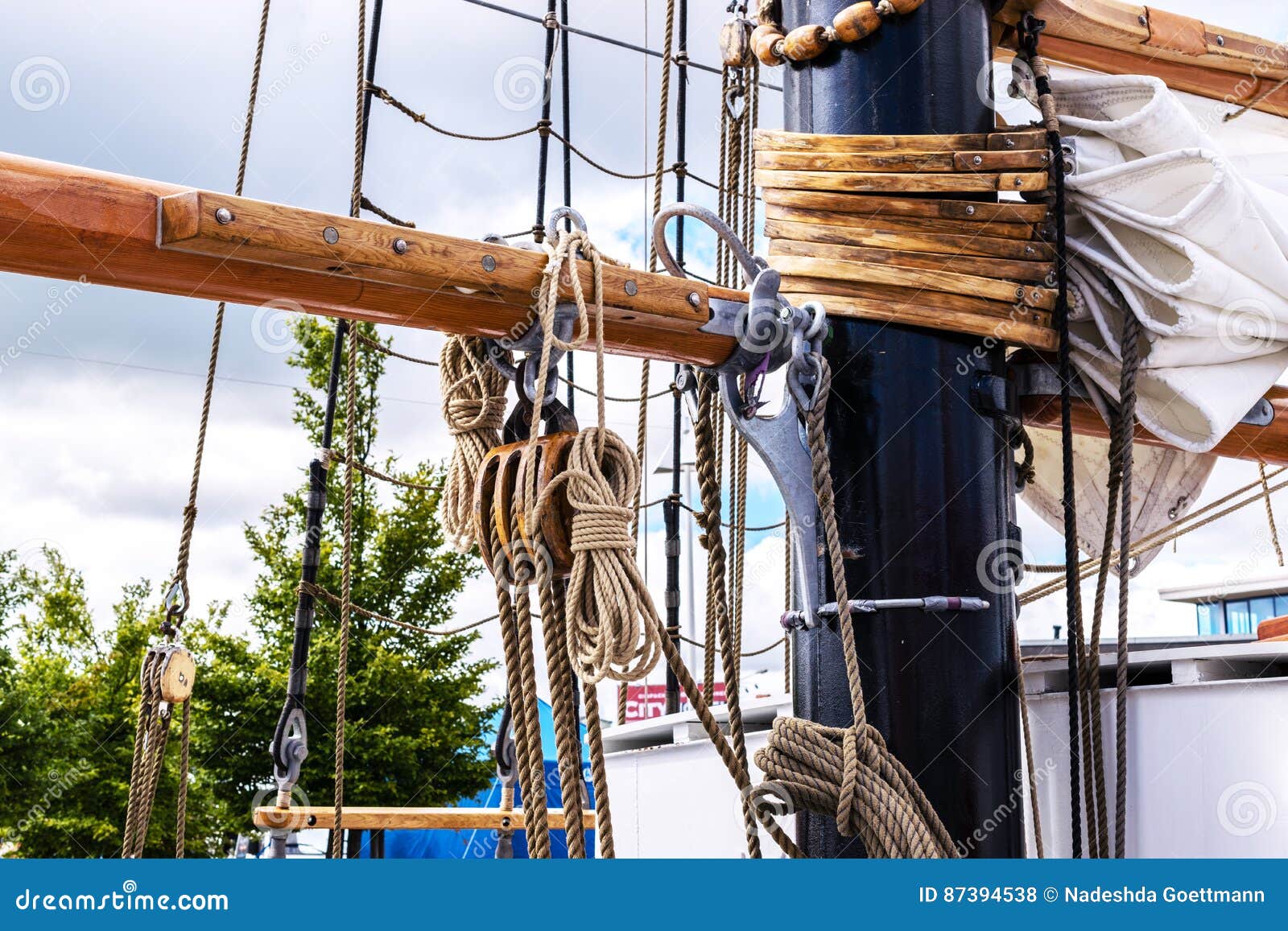 Mast, Sails And Shroud Of A Tall Ship. Rigging Detail. Stock Photo ...