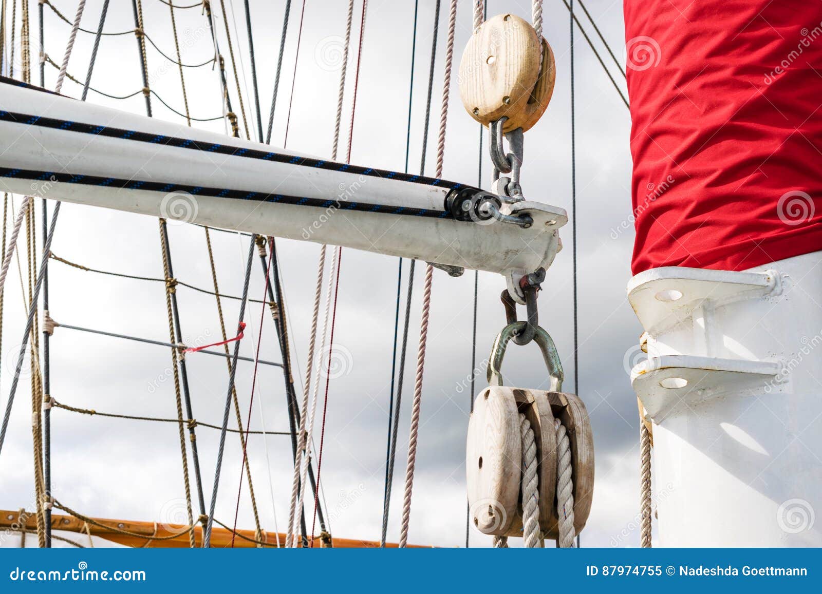 Mast, Sails And Shroud Of A Tall Ship. Rigging Detail. Stock Photo ...