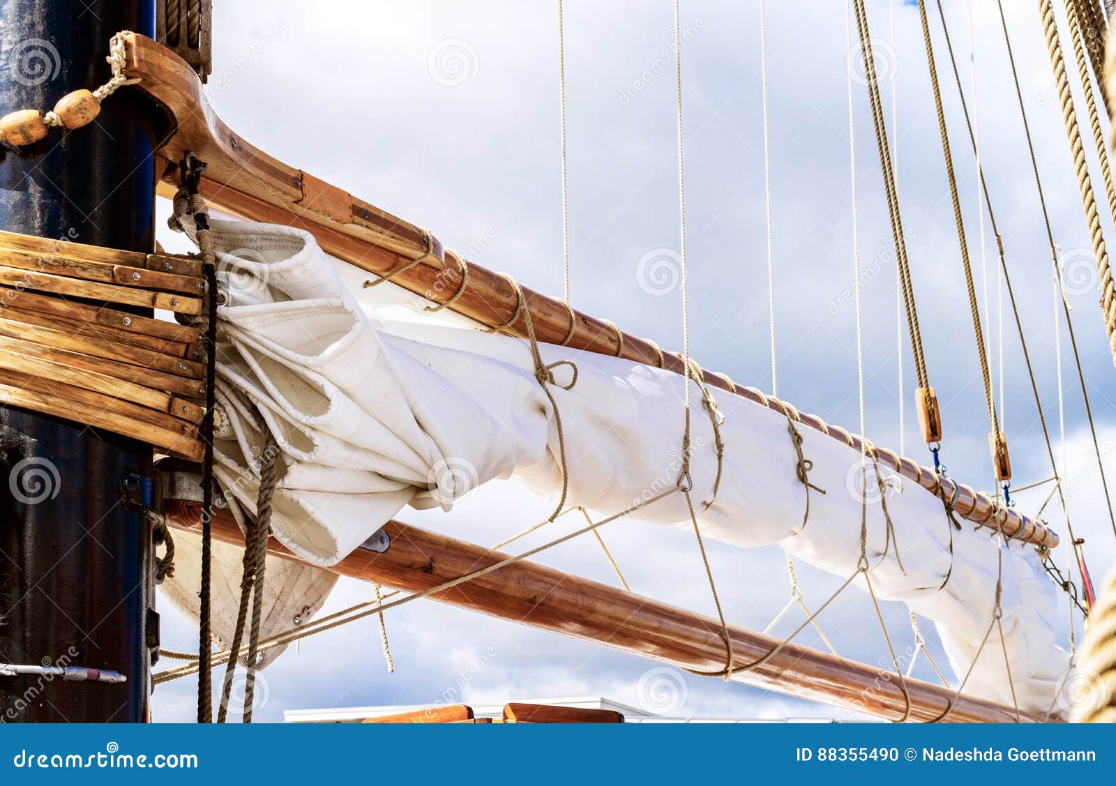 Mast, Sails and Shroud of a Tall Ship. Rigging Detail. Stock Photo ...