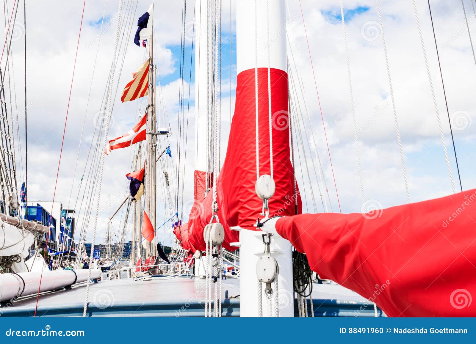 Mast, Sails and Shroud of a Tall Ship. Rigging Detail. Stock Photo ...