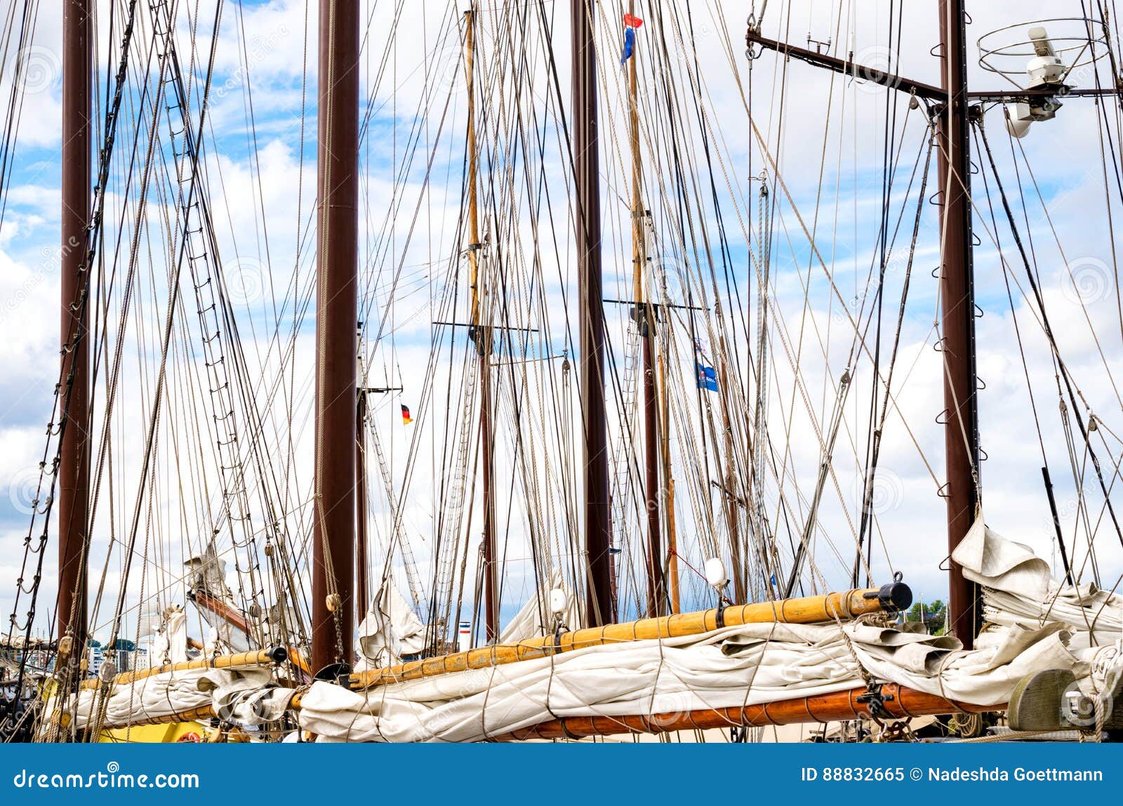 Mast, Sails And Shroud Of A Tall Ship. Rigging Detail. Stock Photo ...