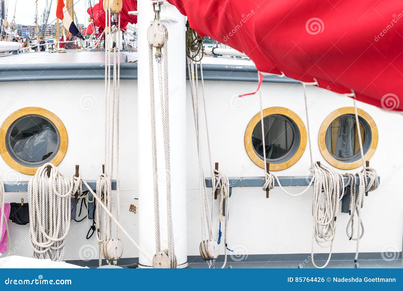 Mast, Sails and Window or Porthole on a Tall Ship Editorial Photo ...
