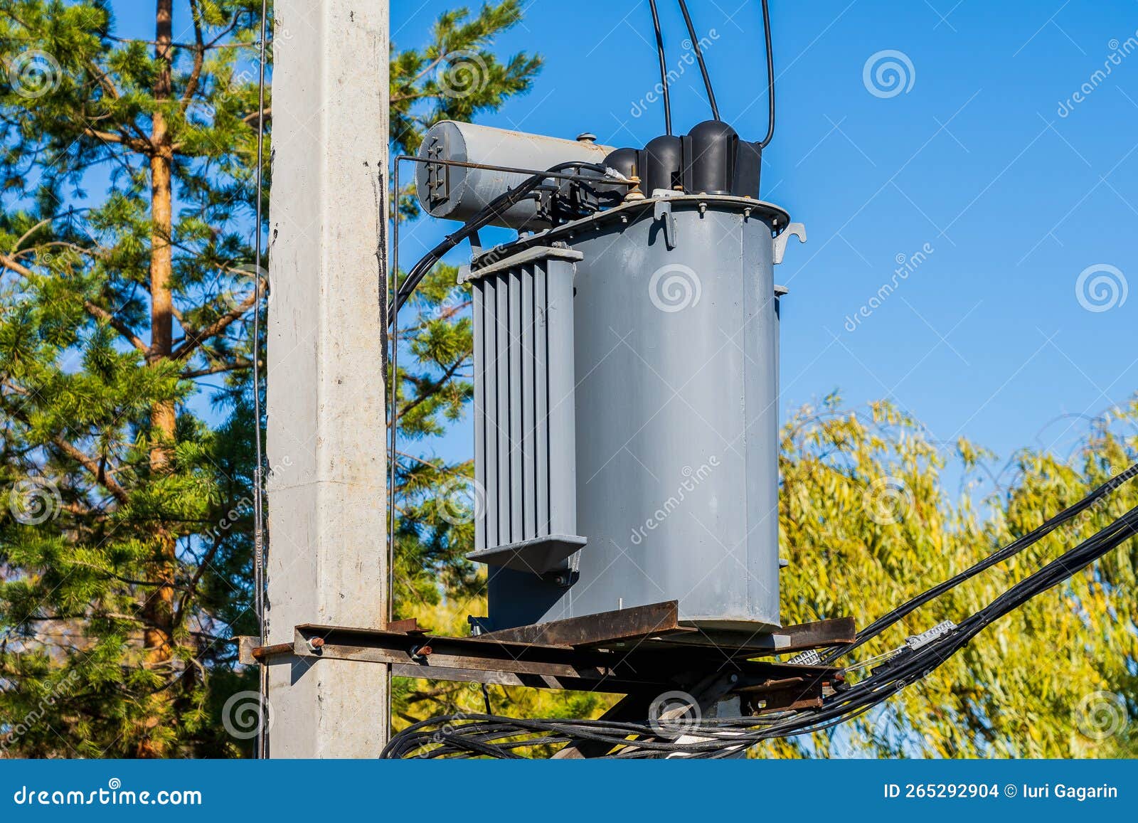 Mast Transformer Substation on a Pole. Background with Selective Focus ...