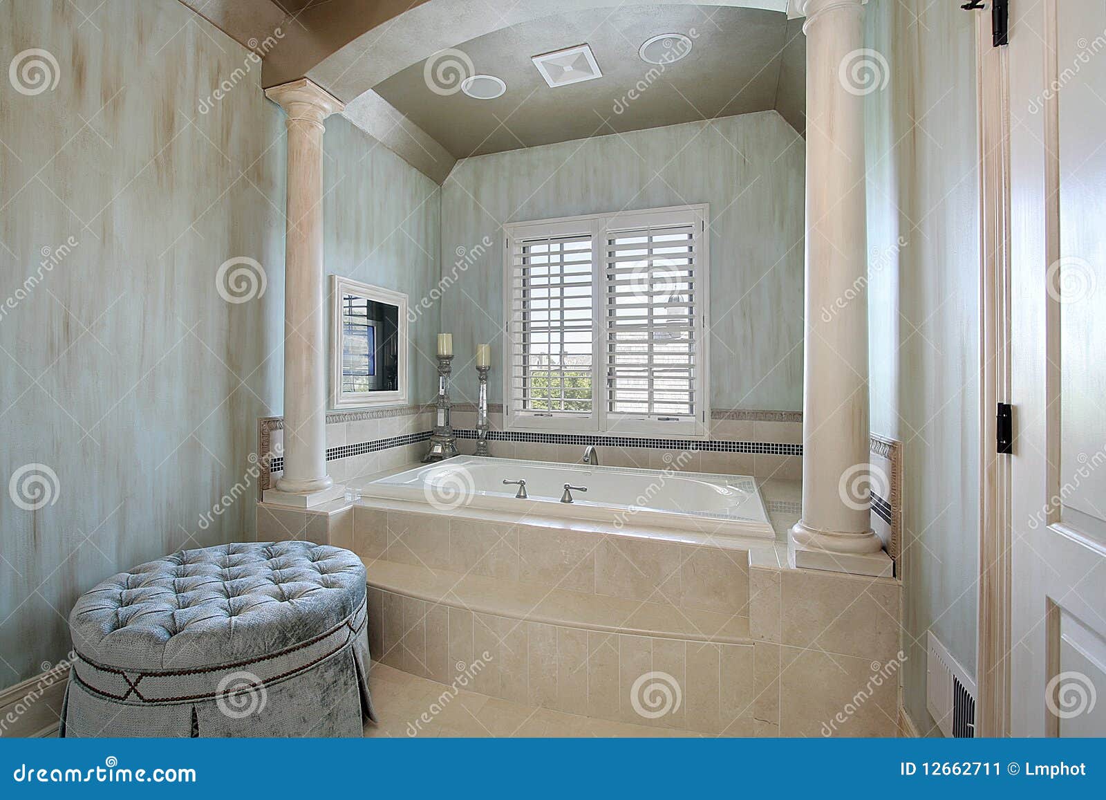 Master Bath with Tub Columns Stock Image - Image of floor, bathroom ...