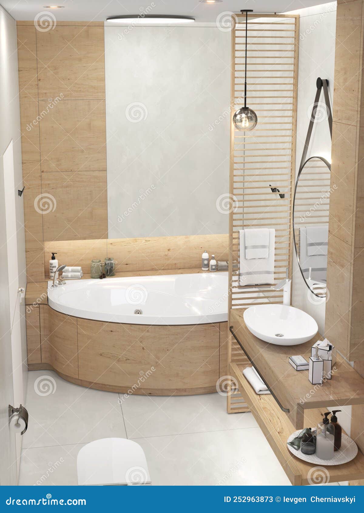 Master Bathroom Design Ideas, 3D Render Stock Illustration ...