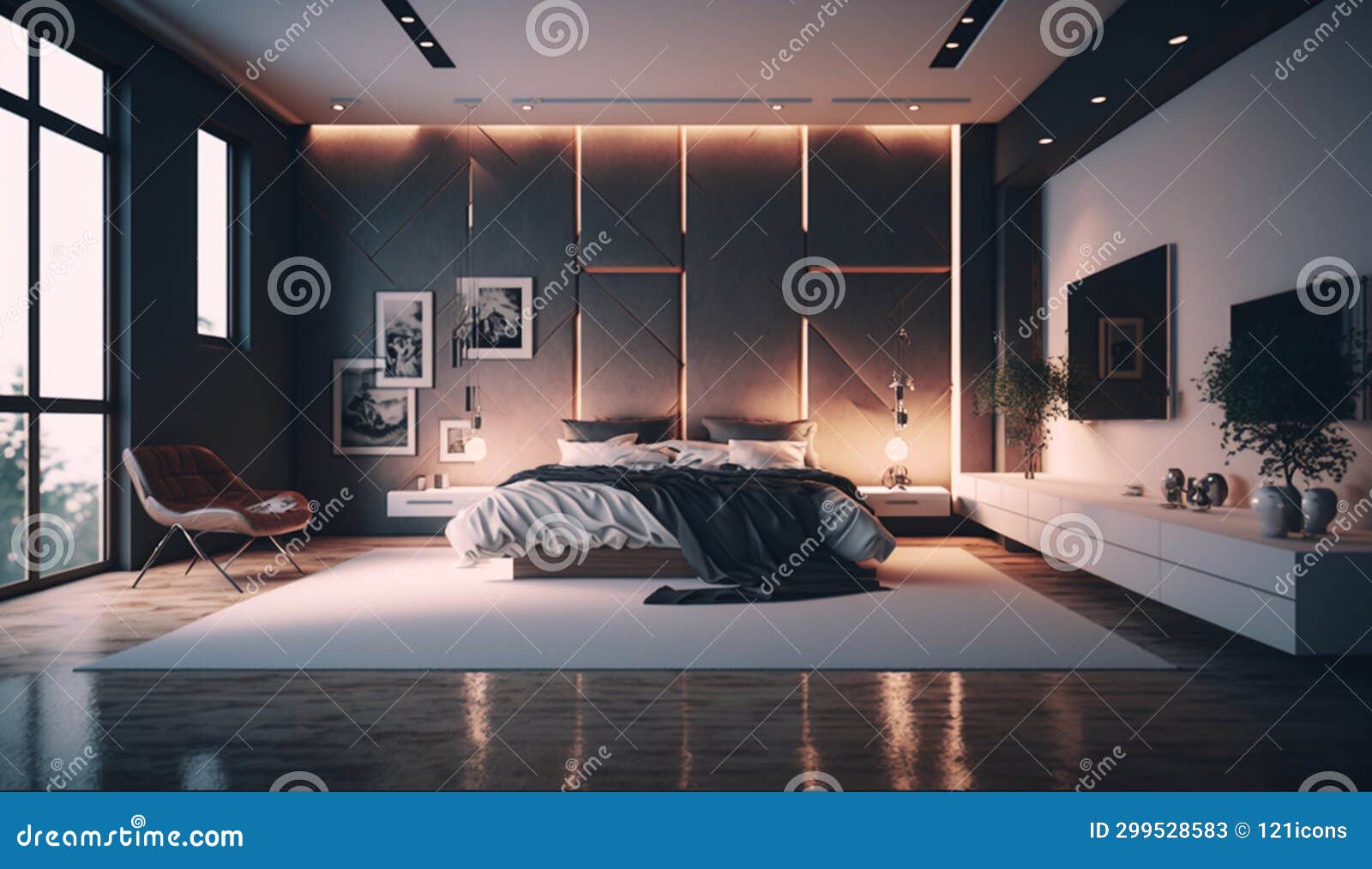 Master Bedroom Interior Design. Generative AI Stock Illustration ...