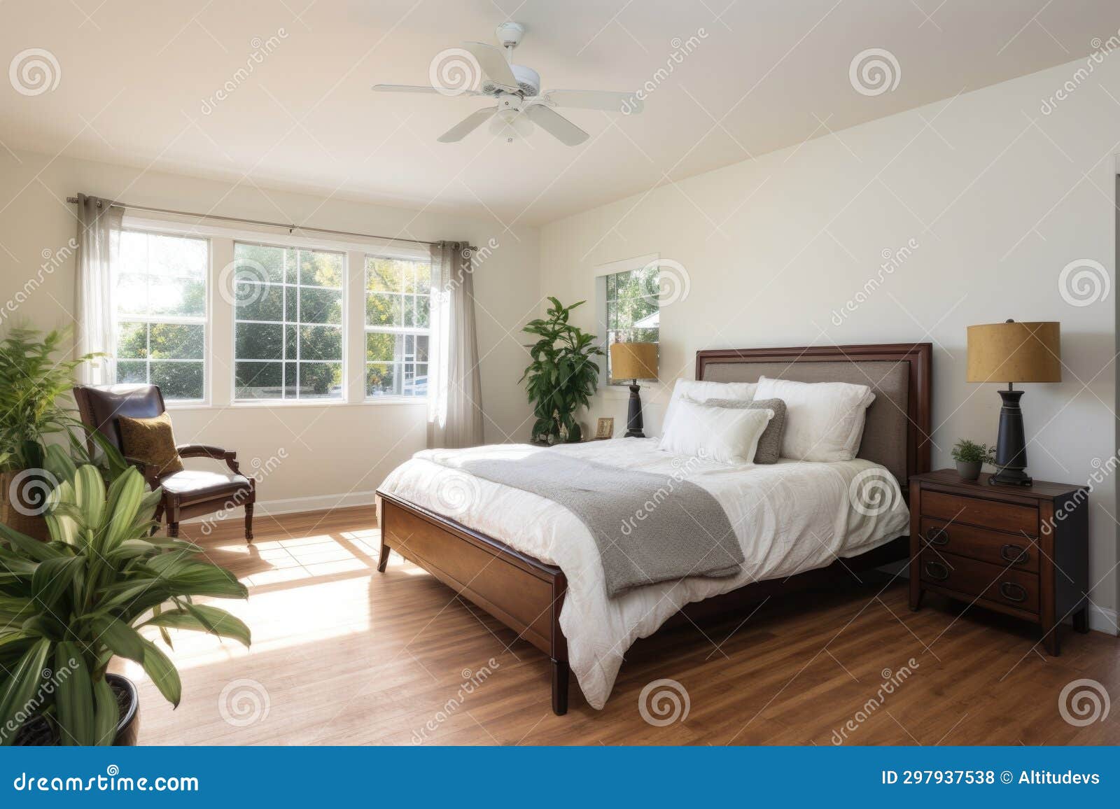 Master Bedroom with Sunlight Streaming through Window Stock Photo ...