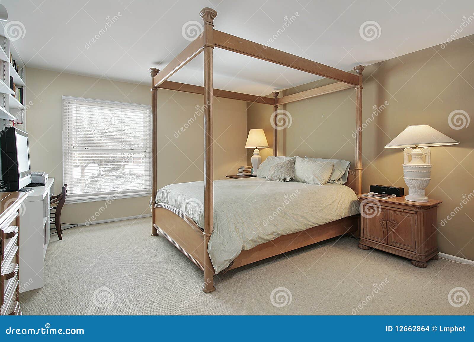 Master Bedroom with Wood Frame Stock Photo - Image of decorate, light ...