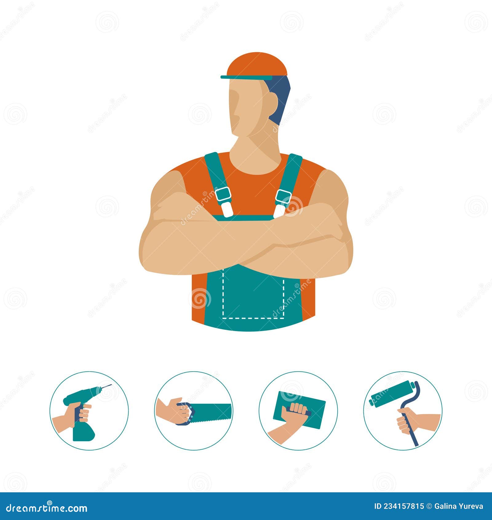 Master Builder and Icons of Construction Stock Vector - Illustration of ...