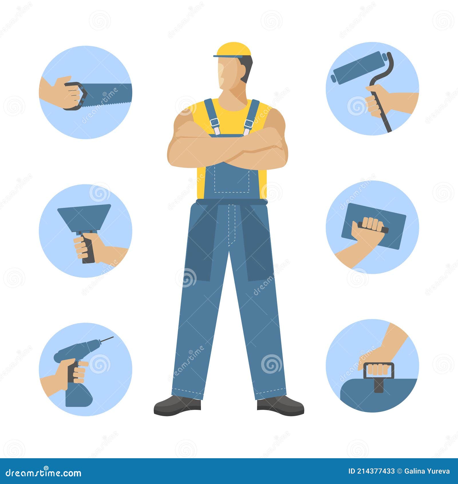 Master Builder and Icons of Construction Stock Vector - Illustration of ...