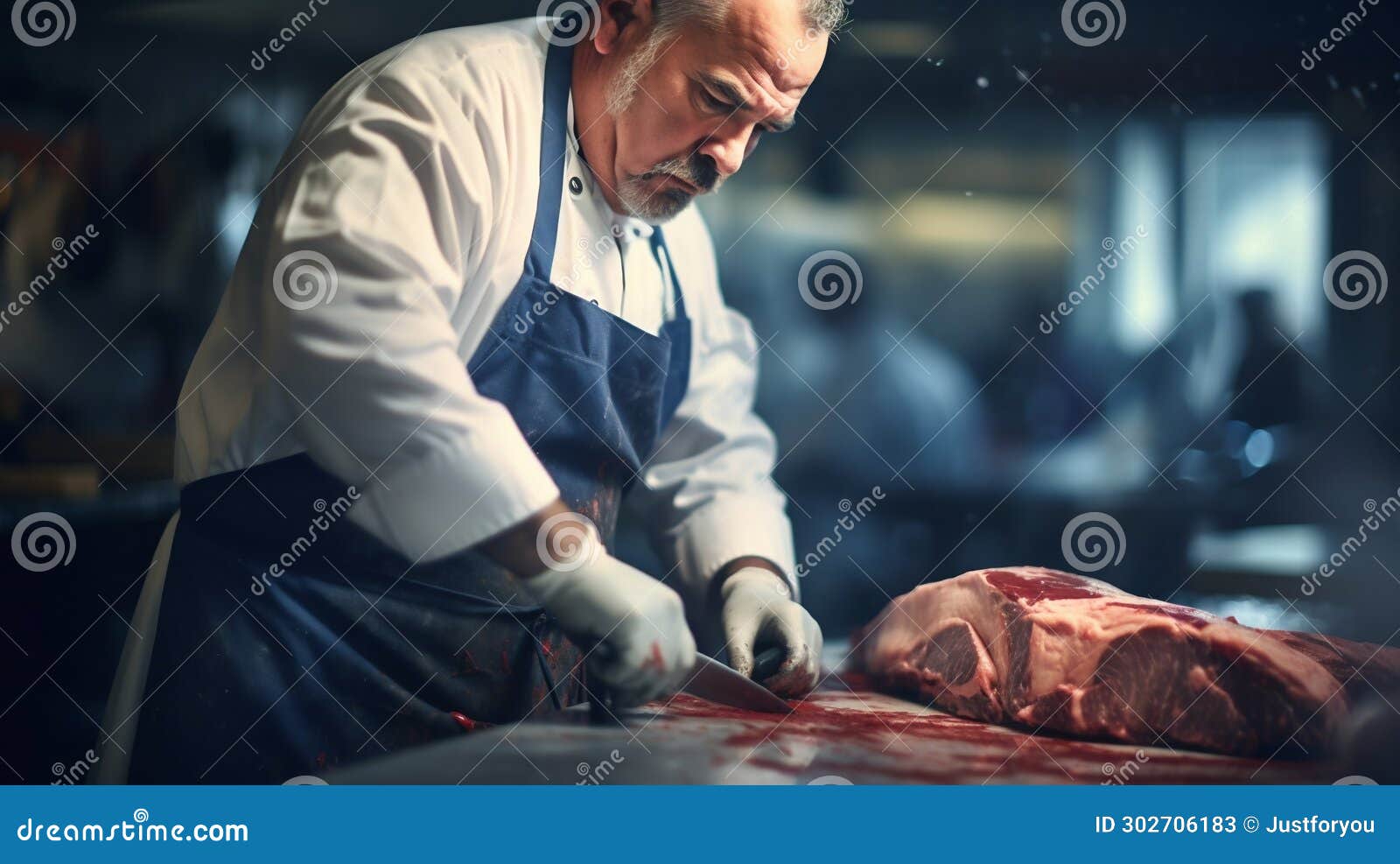 Master Butcher at Work in a Meat Shop. Generative Ai Stock Illustration ...