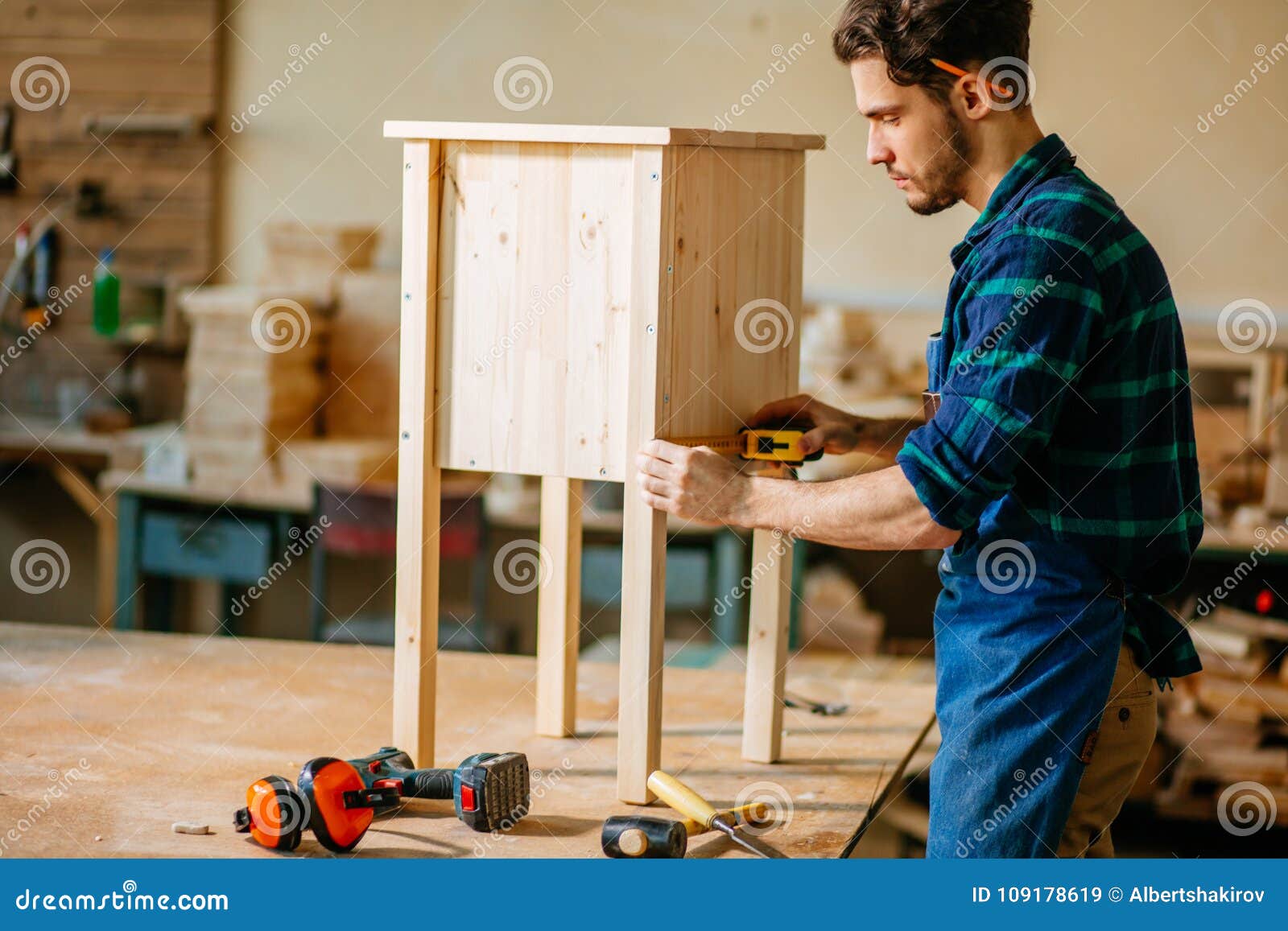 Carpenter Working in His Woodwork or Workshop Stock Image - Image of ...