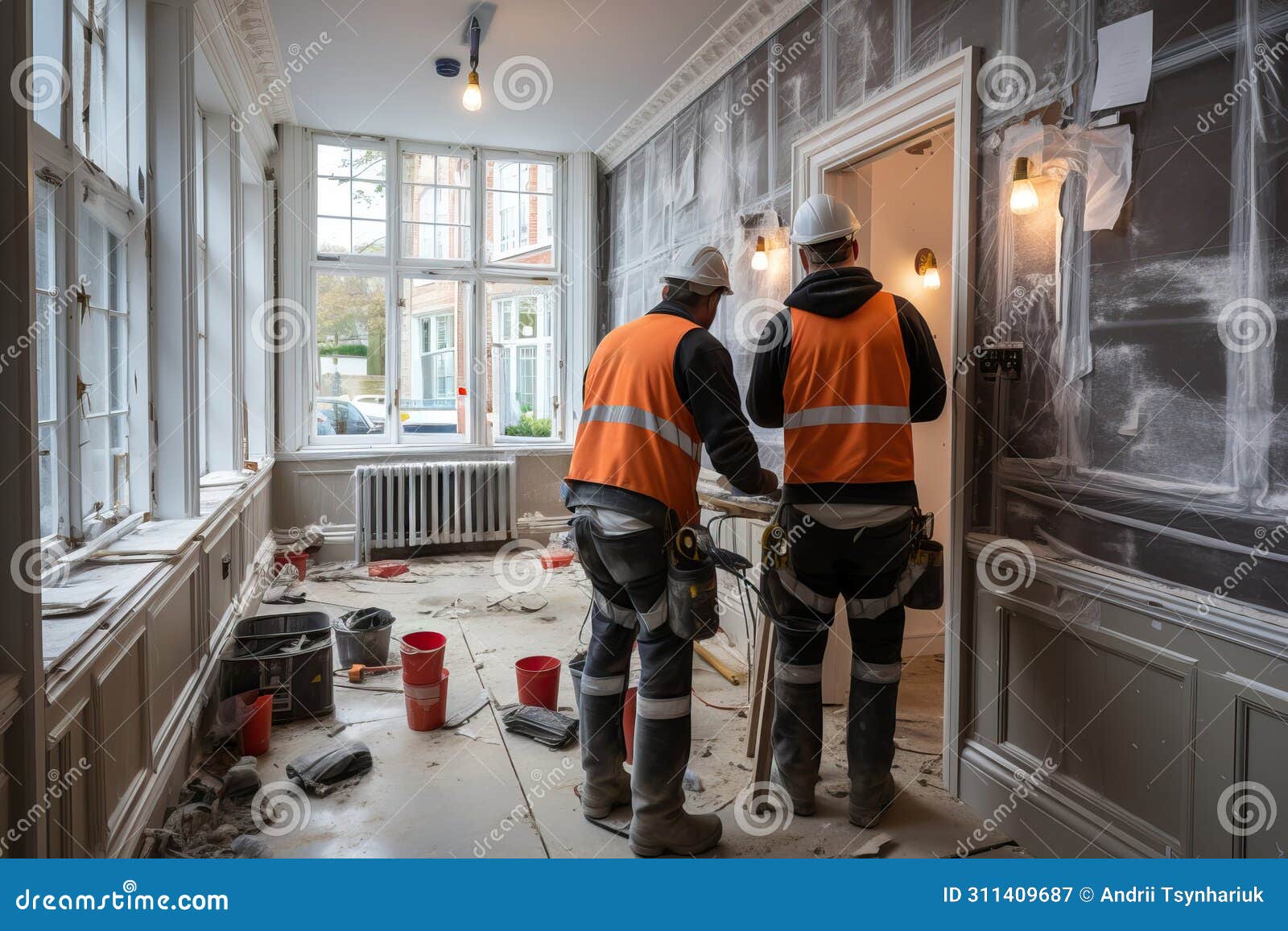 Master Carpenters Perform Woodwork On A Construction Site. Royalty-Free ...