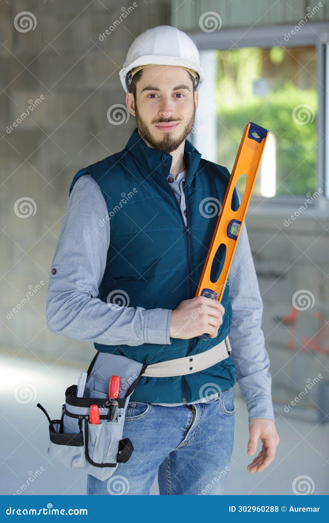 Master Carries Out Measurements Level Construction Stock Photo - Image of midadult, defocused ...
