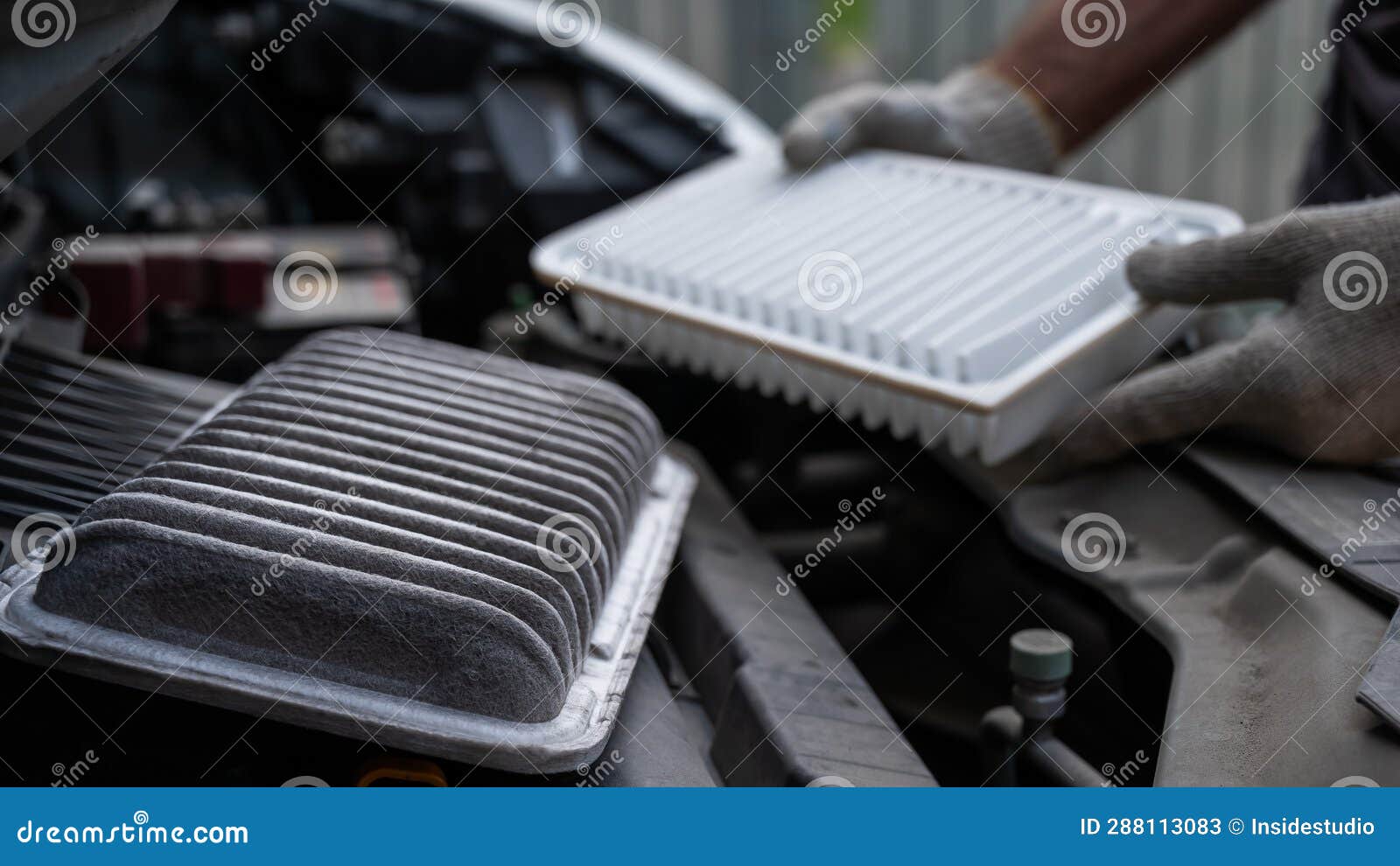 The Master Changes the Air Filter in the Car Engine. Stock Image ...