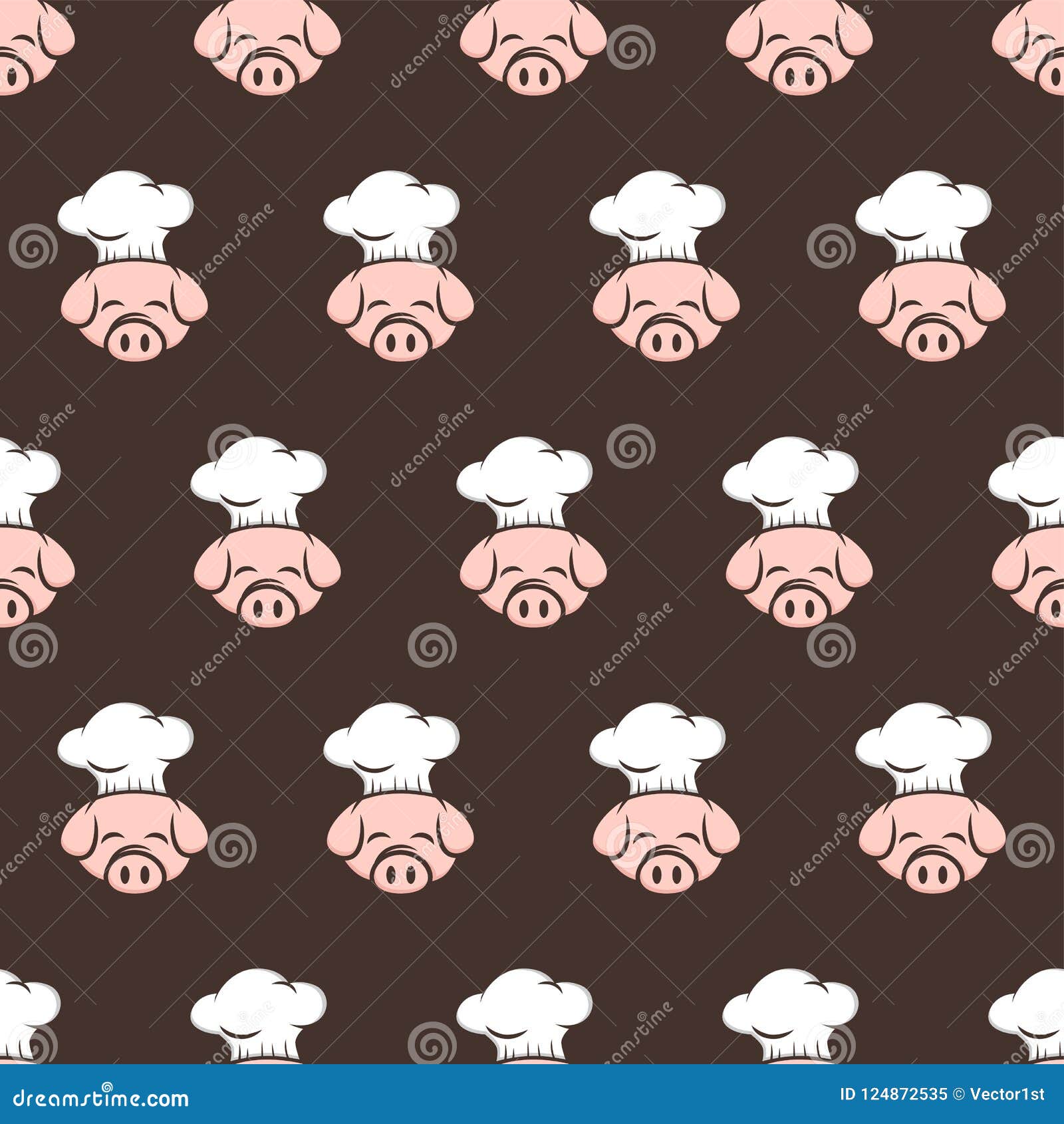 Master Chef Pig Pork Bacon Theme Cartoon Seamless Pattern Stock Vector ...