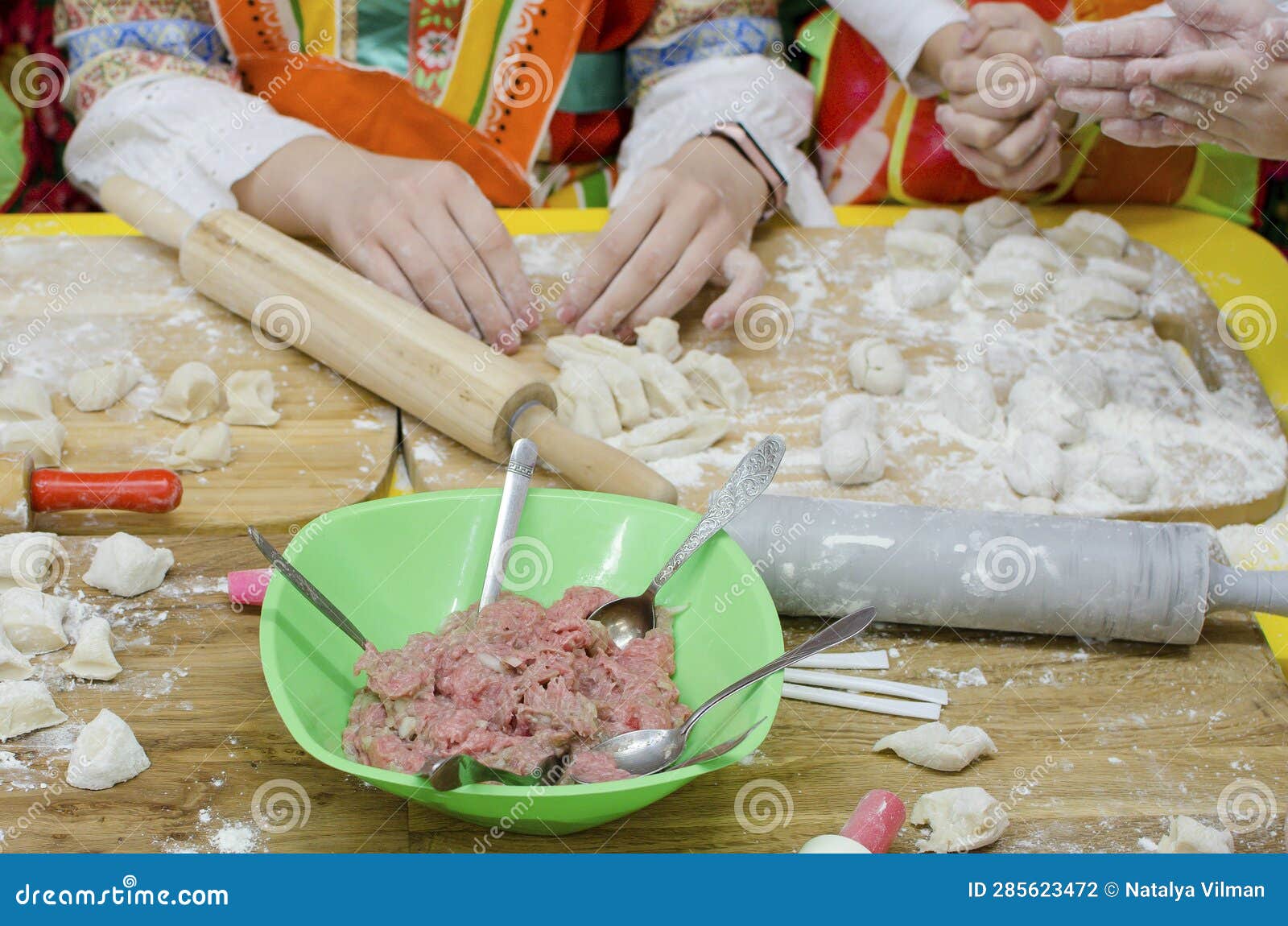 Master Class on Cooking, Pasta, Dumplings in a Beautiful Kitchen Stock ...